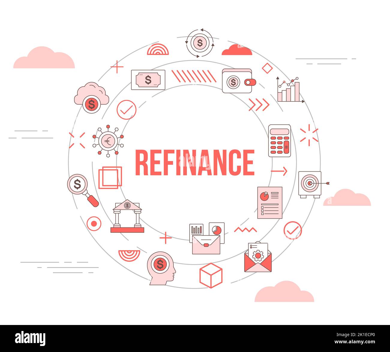 refinance business concept with icon set template banner and circle ...