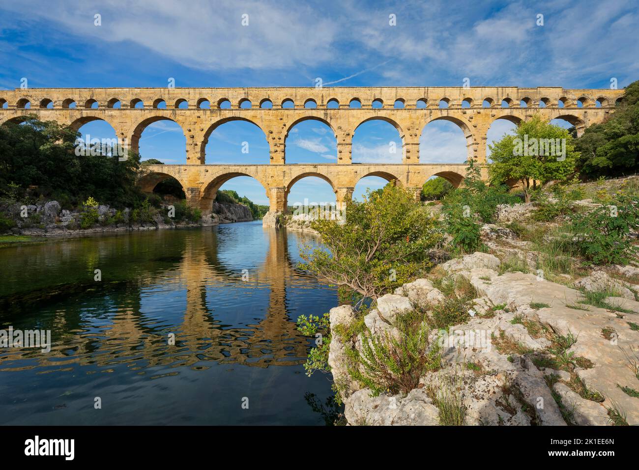 Famous Pont du Gard, old roman aqueduct in France, Europe Stock Photo ...