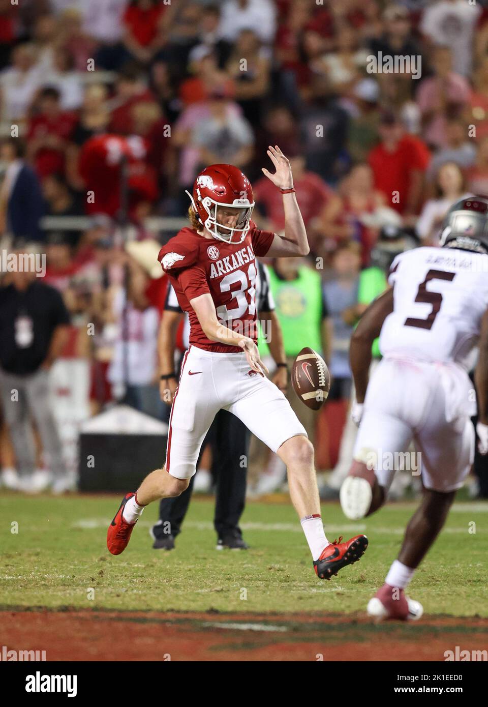 September 17, 2022: Arkansas punter Max Fletcher #31 prepares to put ...