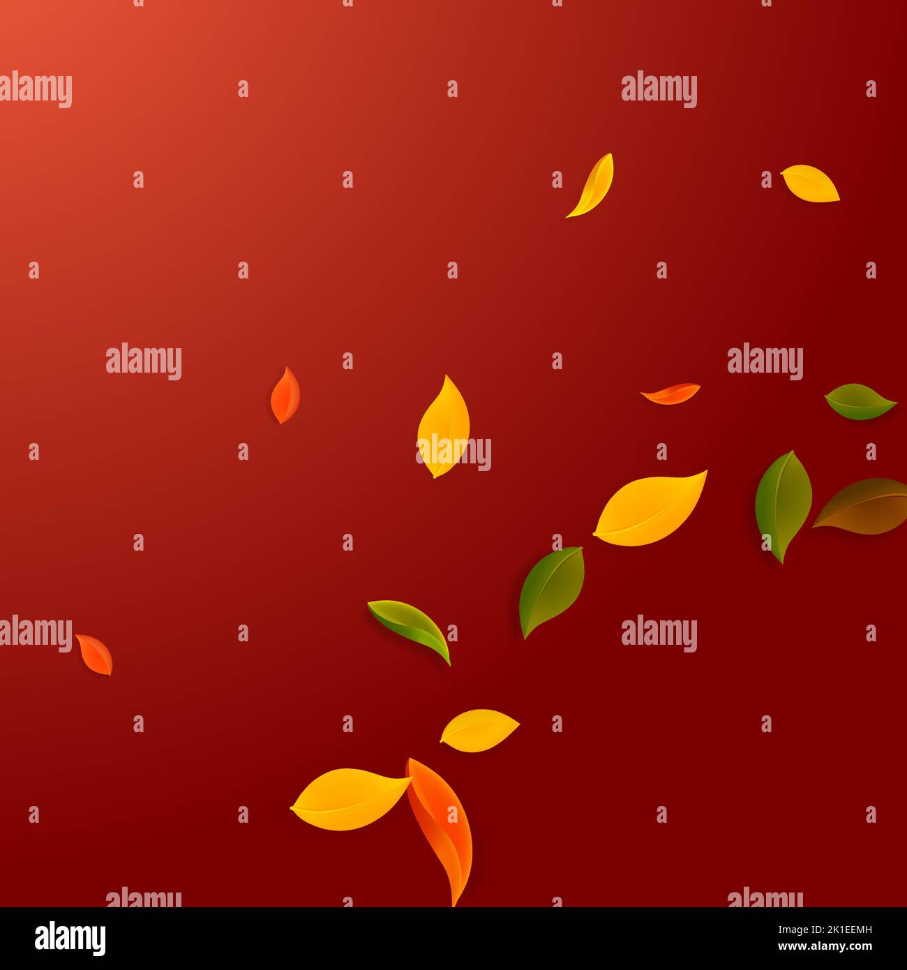 Falling autumn leaves. Red, yellow, green, brown chaotic leaves flying ...