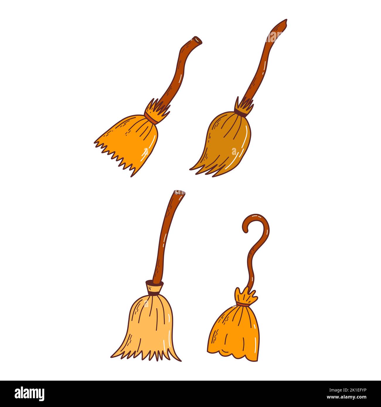 Set of different witch brooms. Halloween elements. Trick or treat ...
