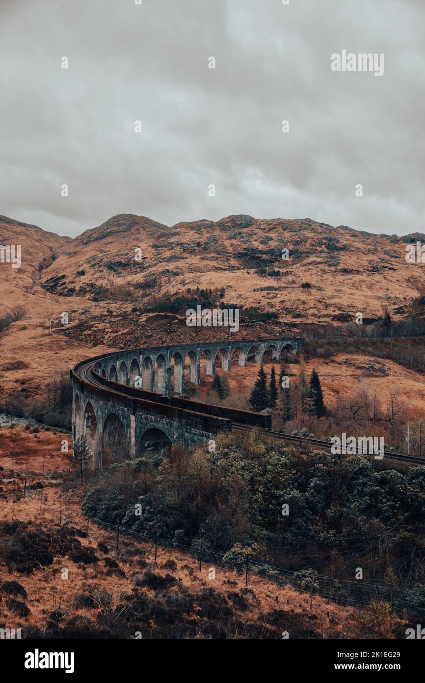 a Vertical high angle of famous Glenfinnan Viaduct bridge from Harry ...