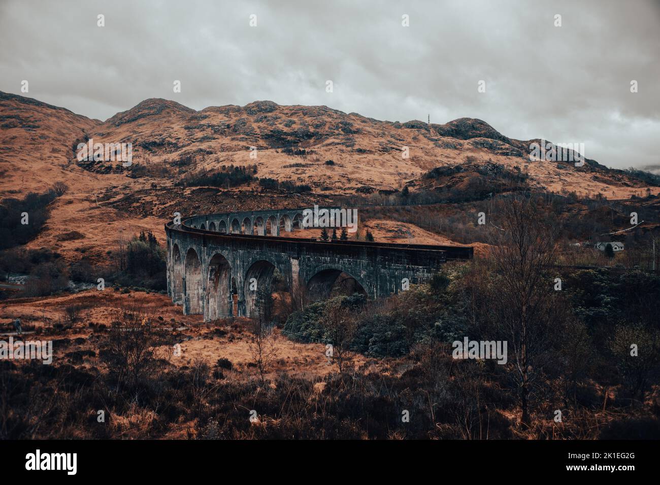 a high angle shot of famous Glenfinnan Viaduct bridge from Harry Potter ...