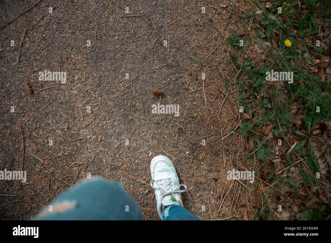 a high angle point of view shot of feet on a pathway Stock Photo - Alamy