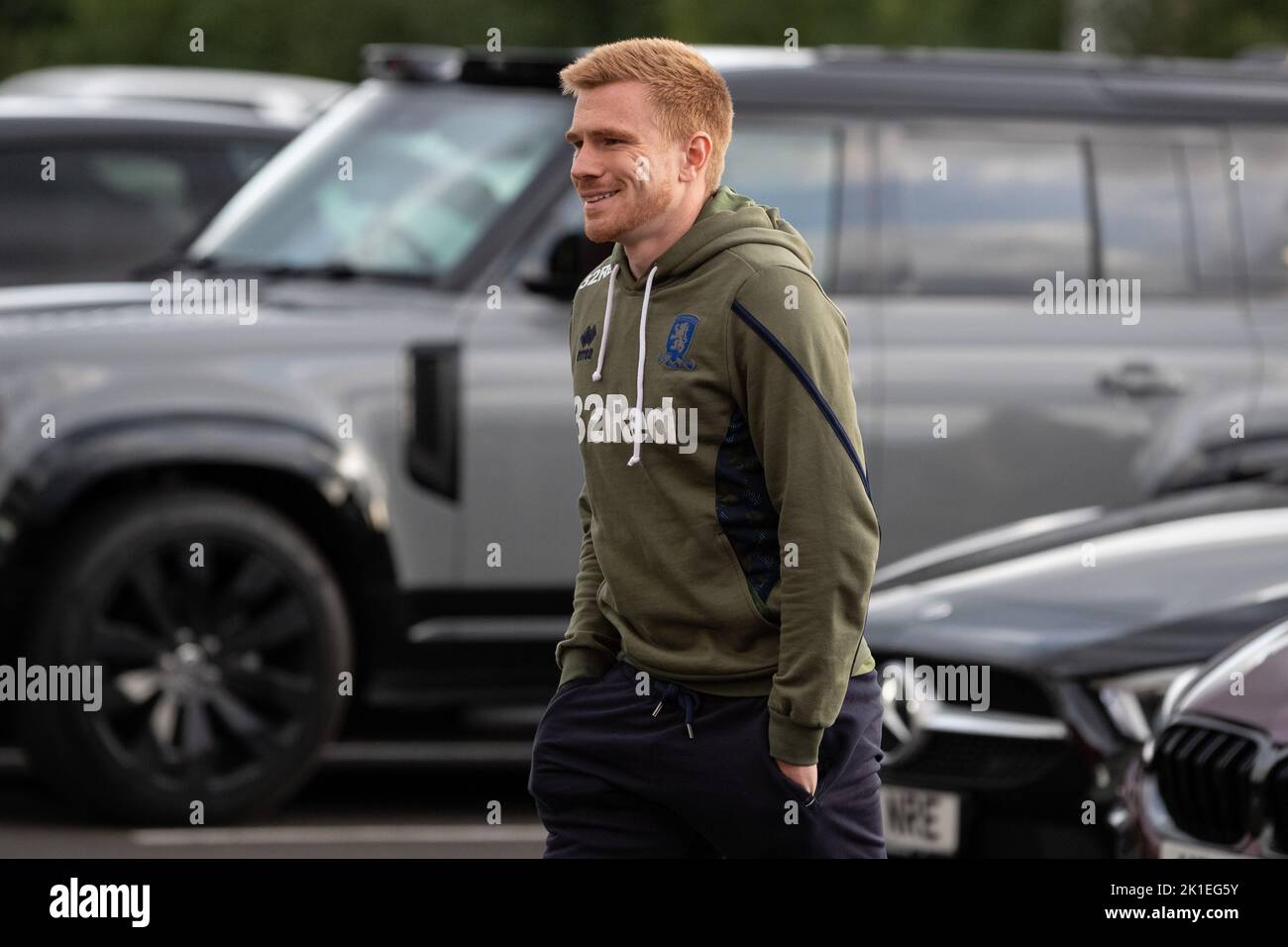 Duncan Watmore #18 of Middlesbrough arrives at The Riverside Stadium ...