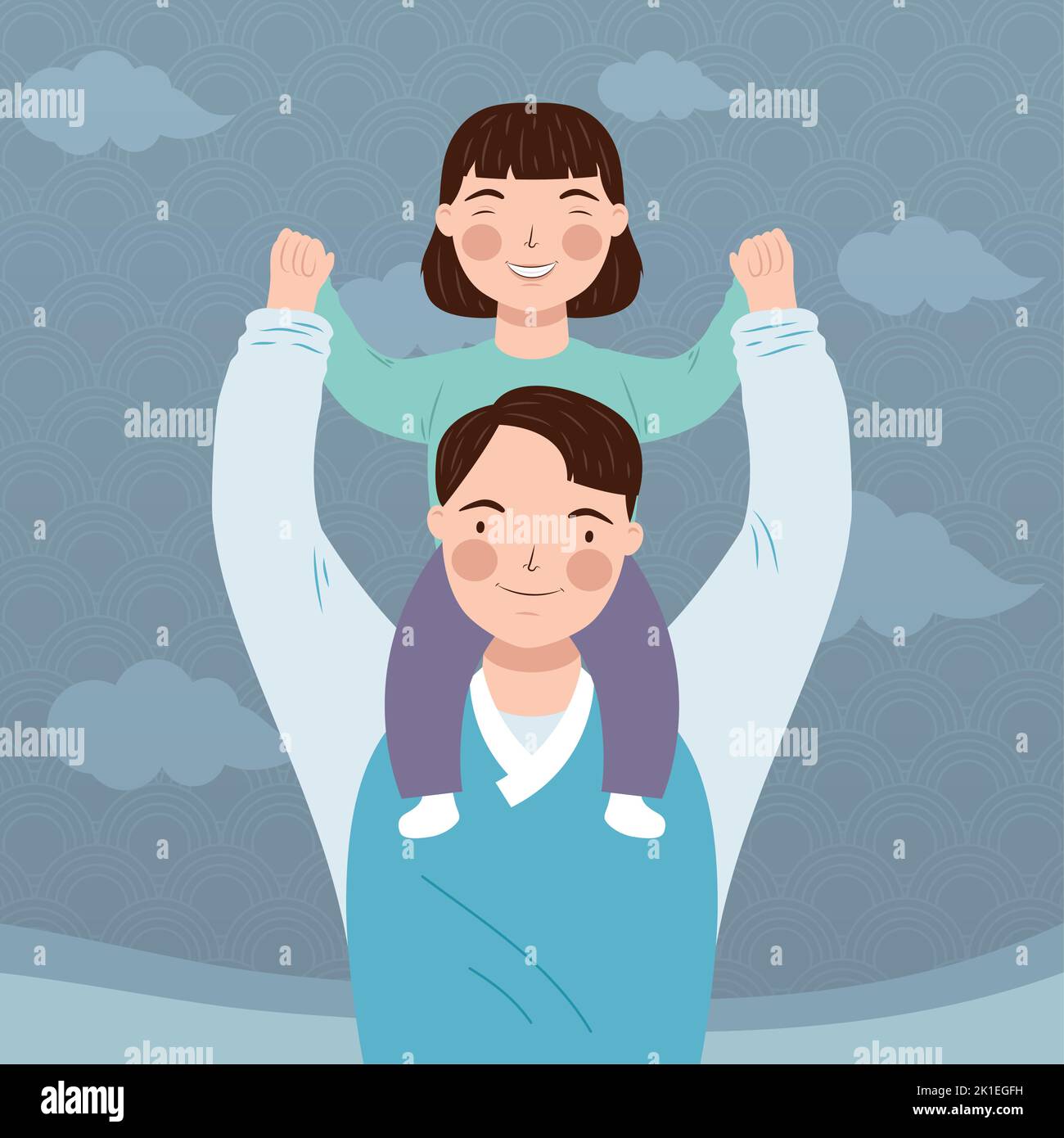 korean dad carrying daughter scene Stock Vector Image & Art - Alamy