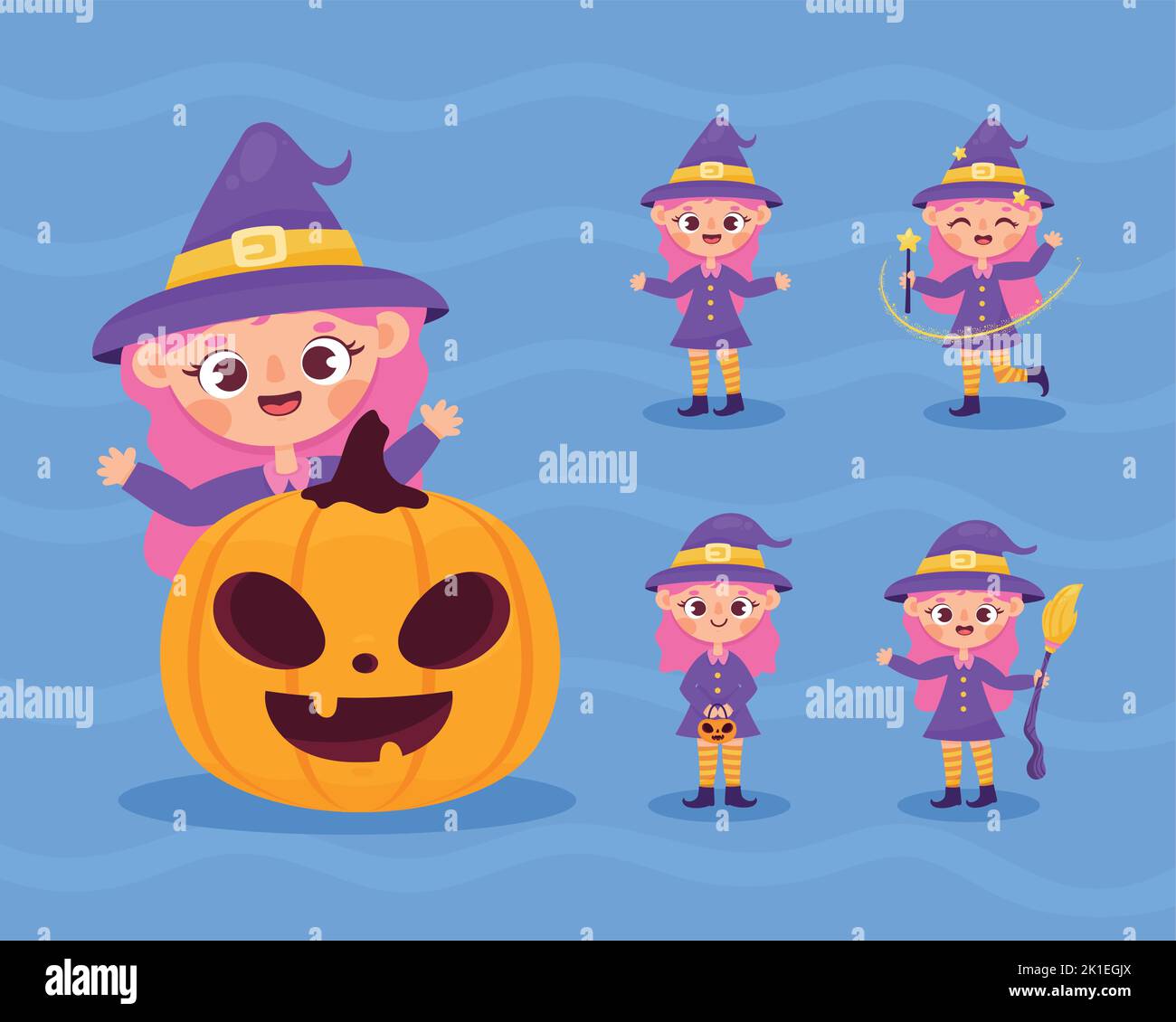 five witches with pink hair characters Stock Vector Image & Art - Alamy