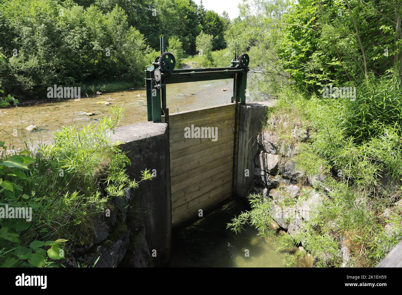 an old small sluice gate made of wood Stock Photo - Alamy