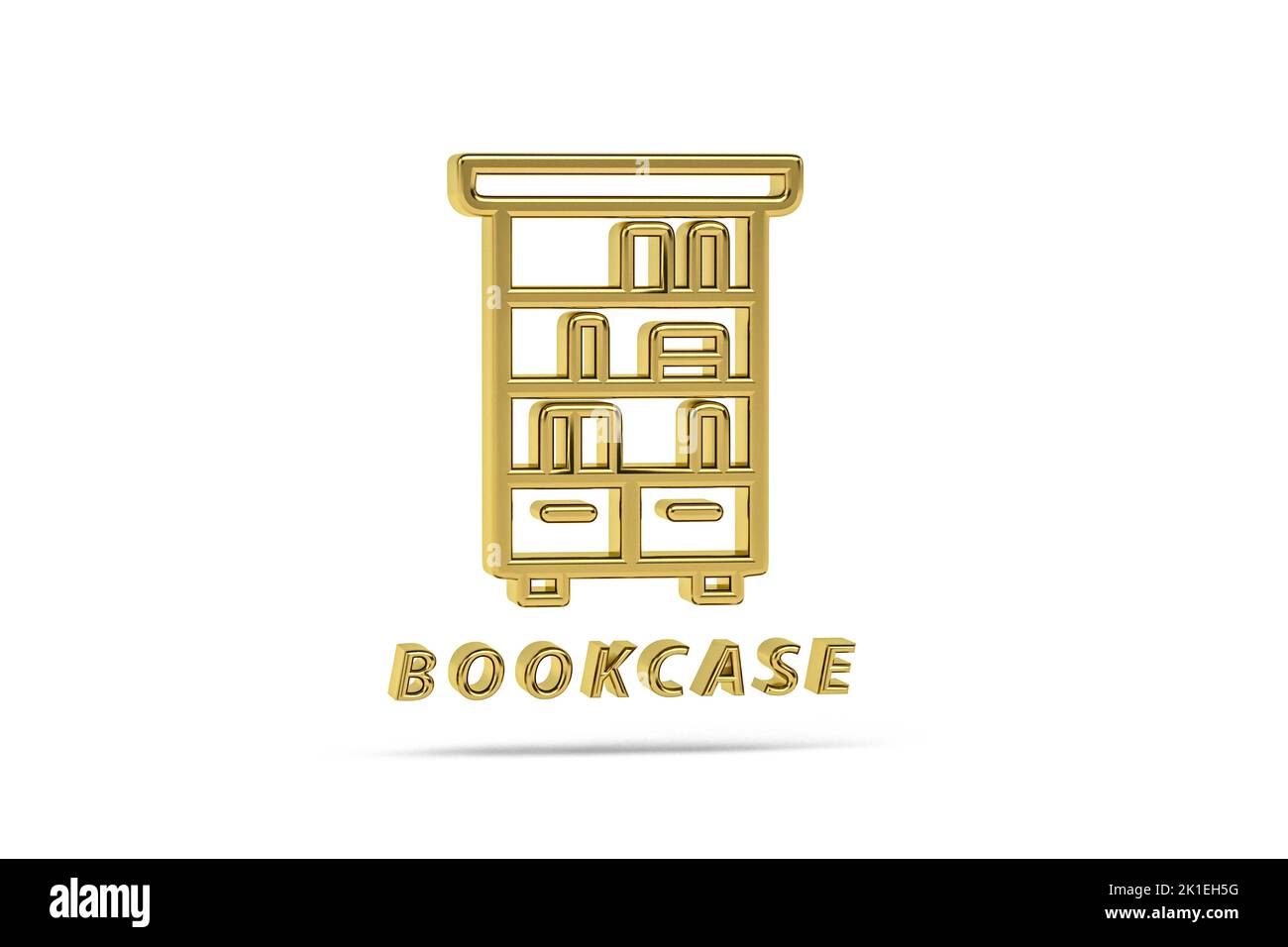 Golden 3d bookcase icon isolated on white background - 3D render Stock ...