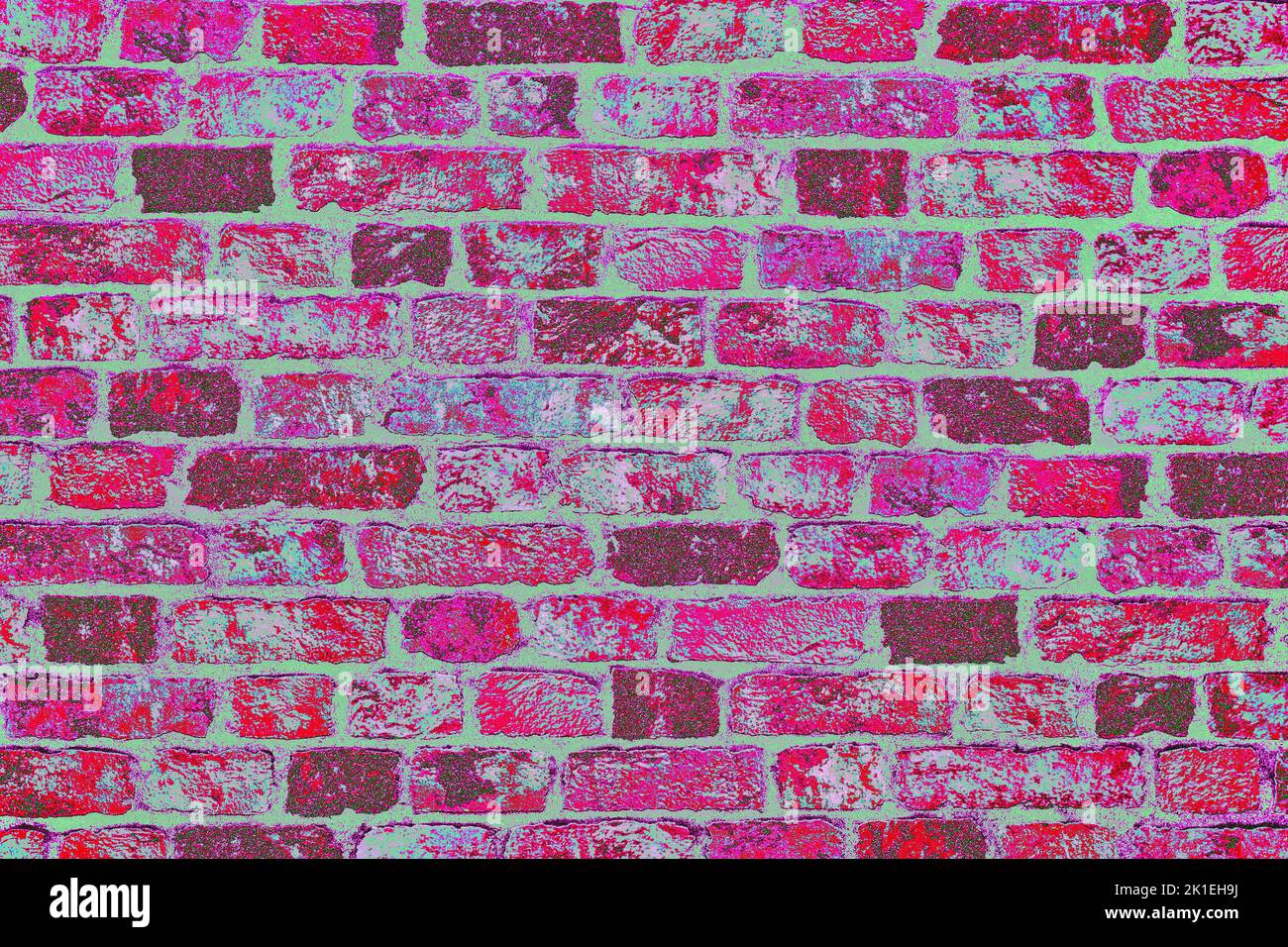 Neon red pink green brick wall for background Stock Photo - Alamy