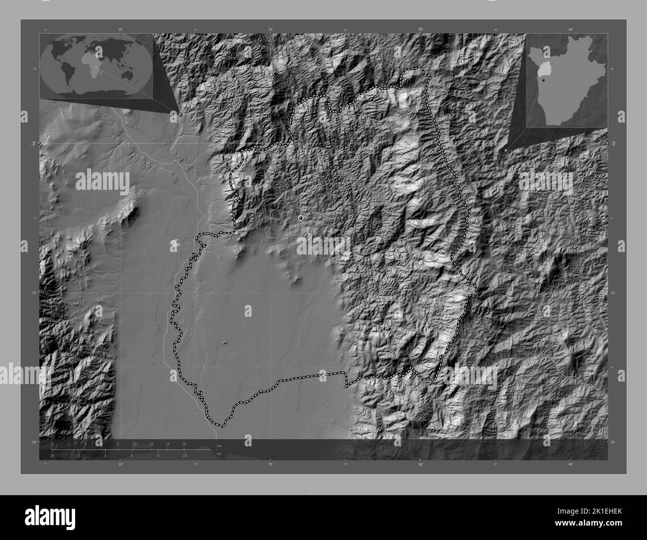 Bubanza, province of Burundi. Bilevel elevation map with lakes and ...