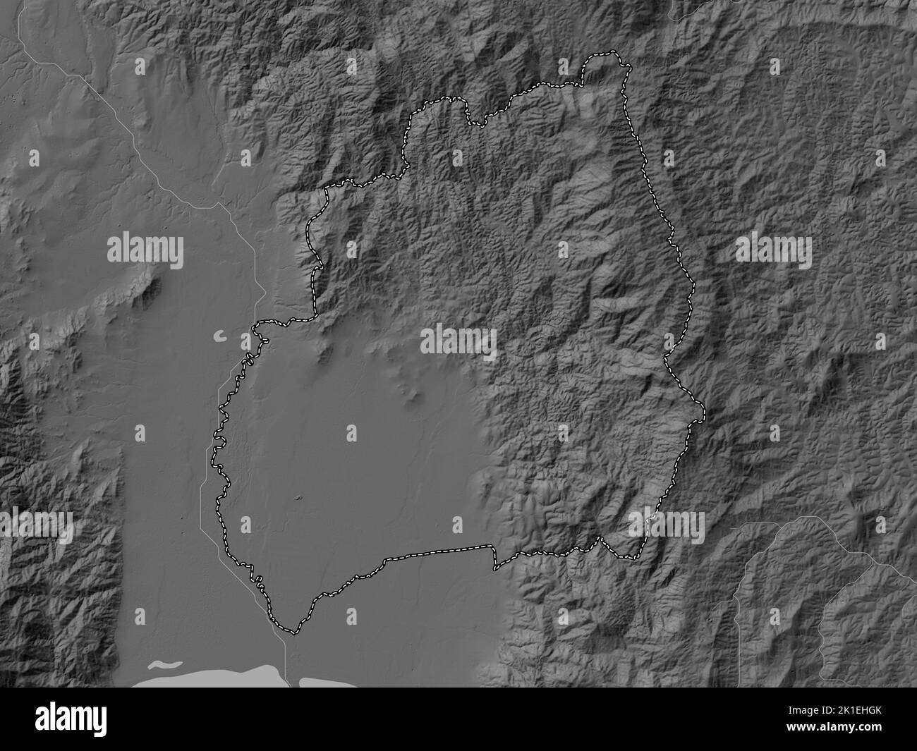 Bubanza, province of Burundi. Grayscale elevation map with lakes and ...