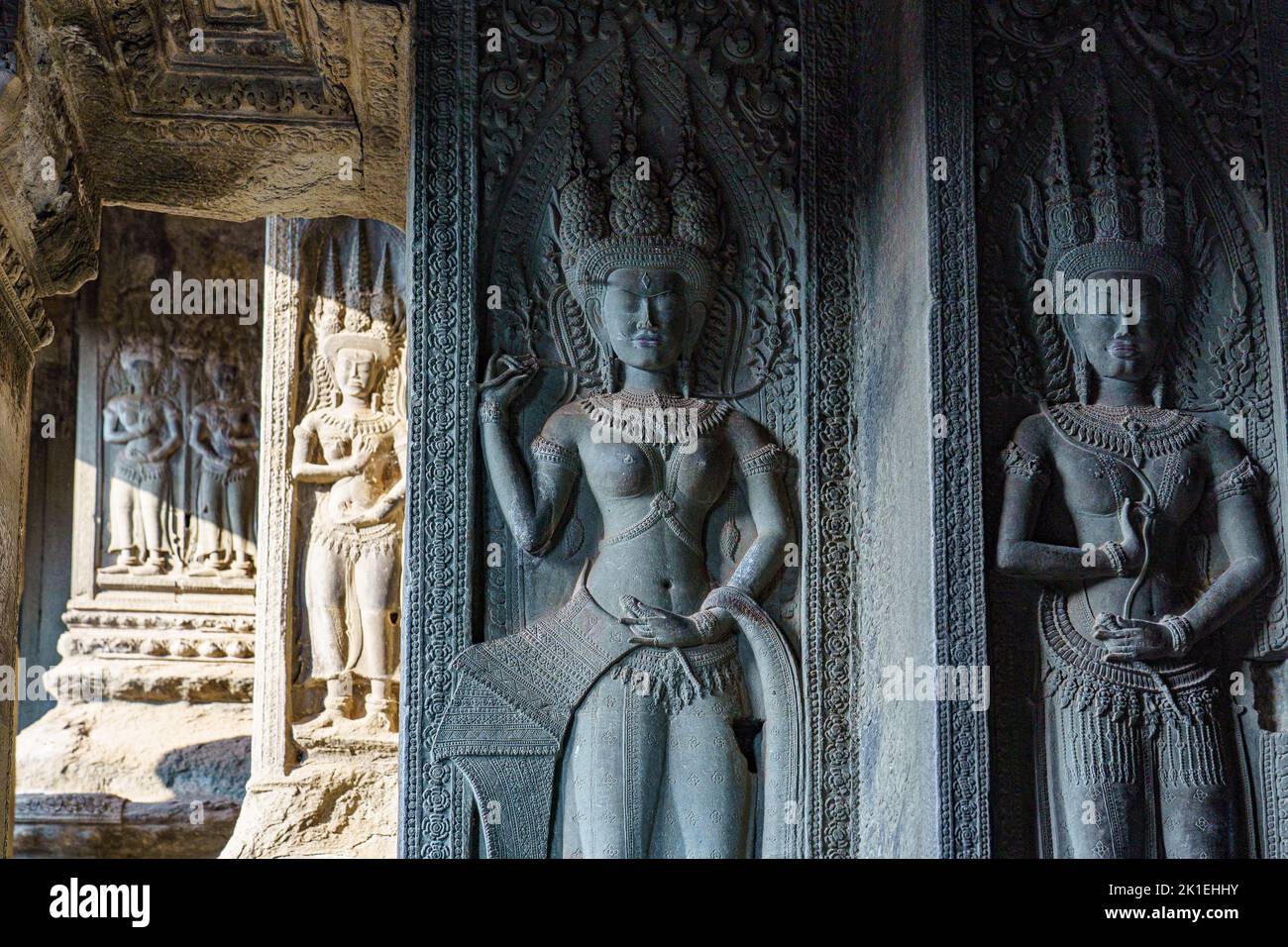 Cambodia. Siem Reap Province. A Devata sculpture at Angkor Wat (Temple City). A Buddhist and ...