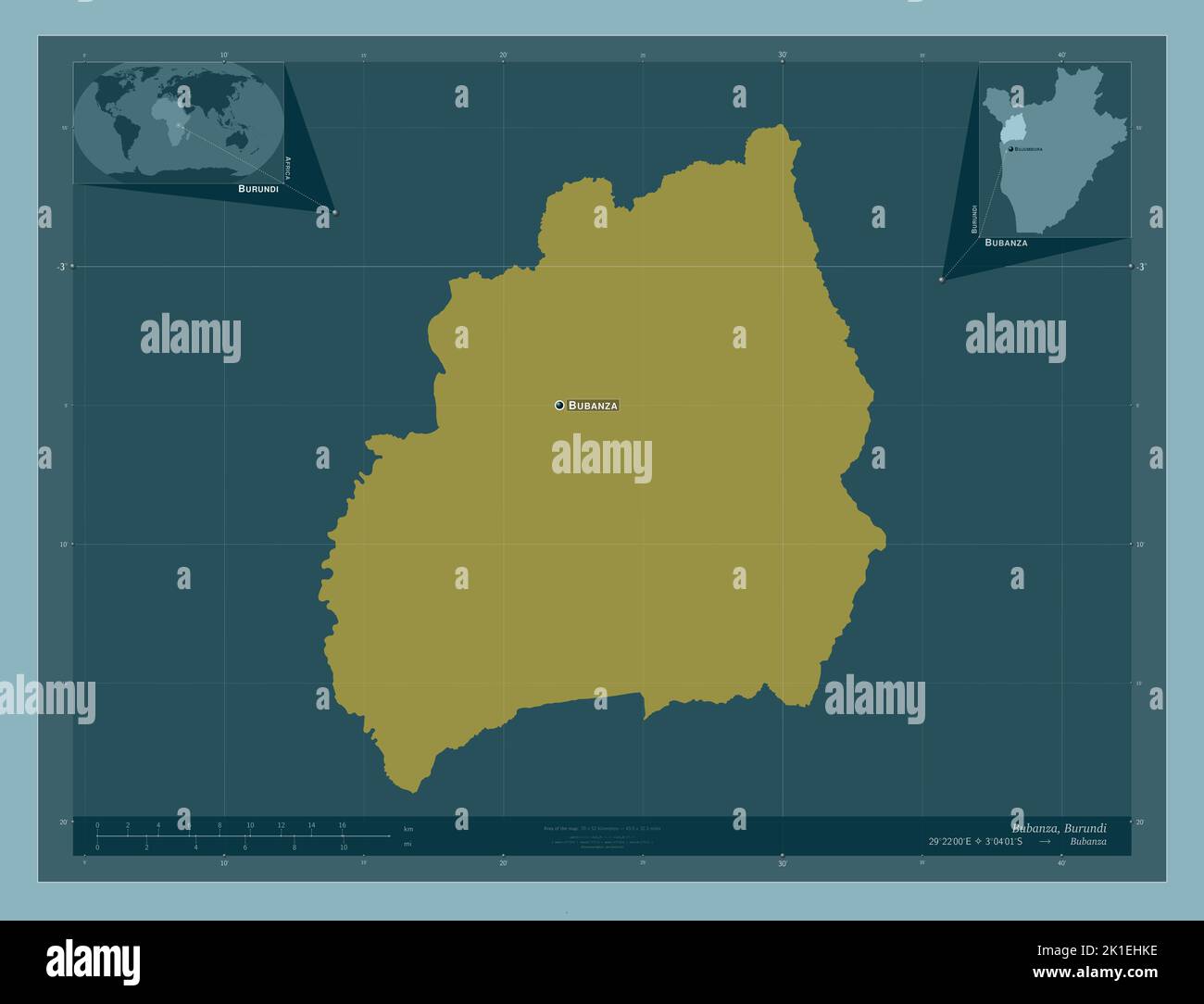 Bubanza, province of Burundi. Solid color shape. Locations and names of ...