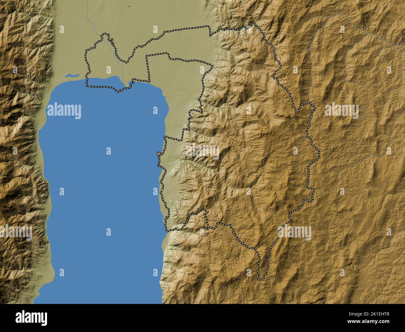 Bujumbura Rural, province of Burundi. Colored elevation map with lakes ...