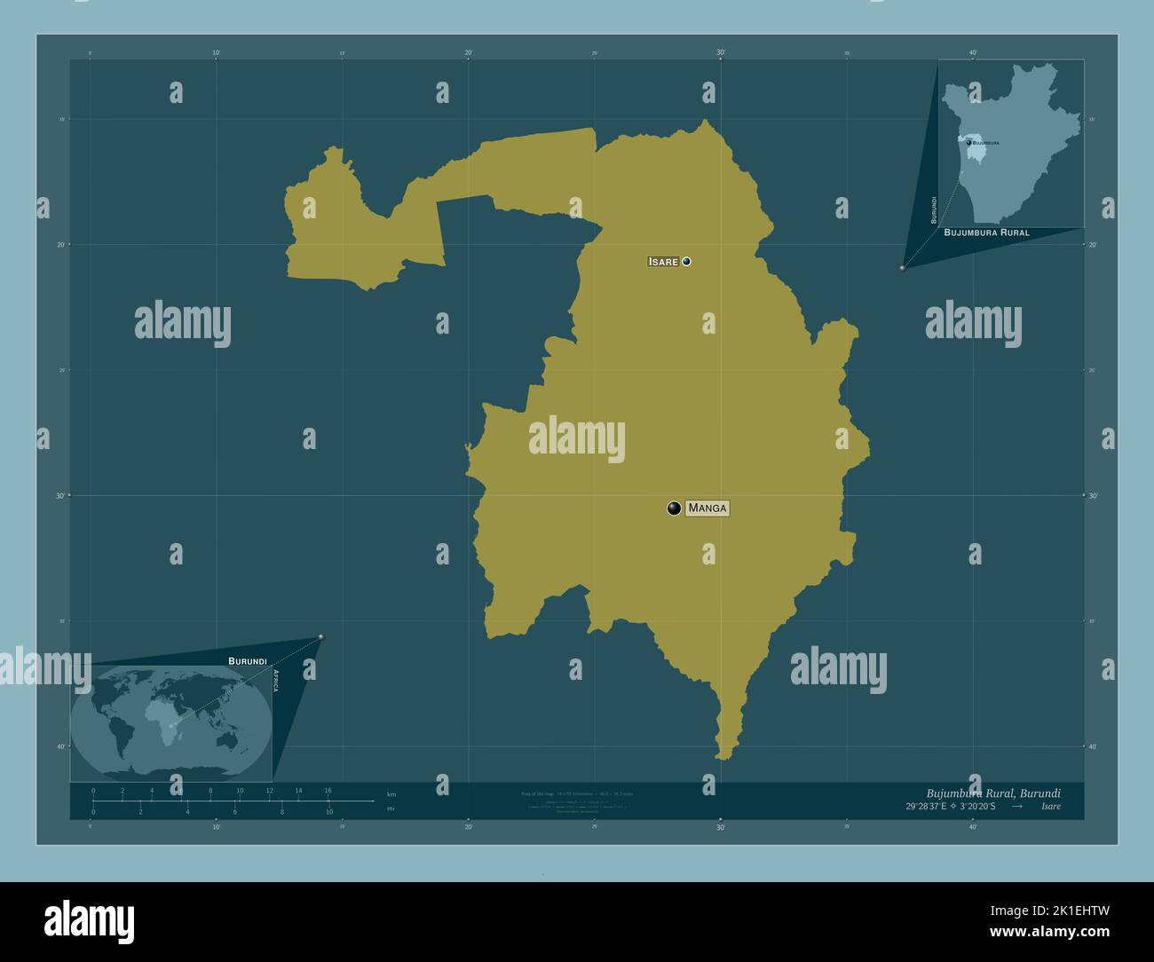Bujumbura Rural, province of Burundi. Solid color shape. Locations and ...