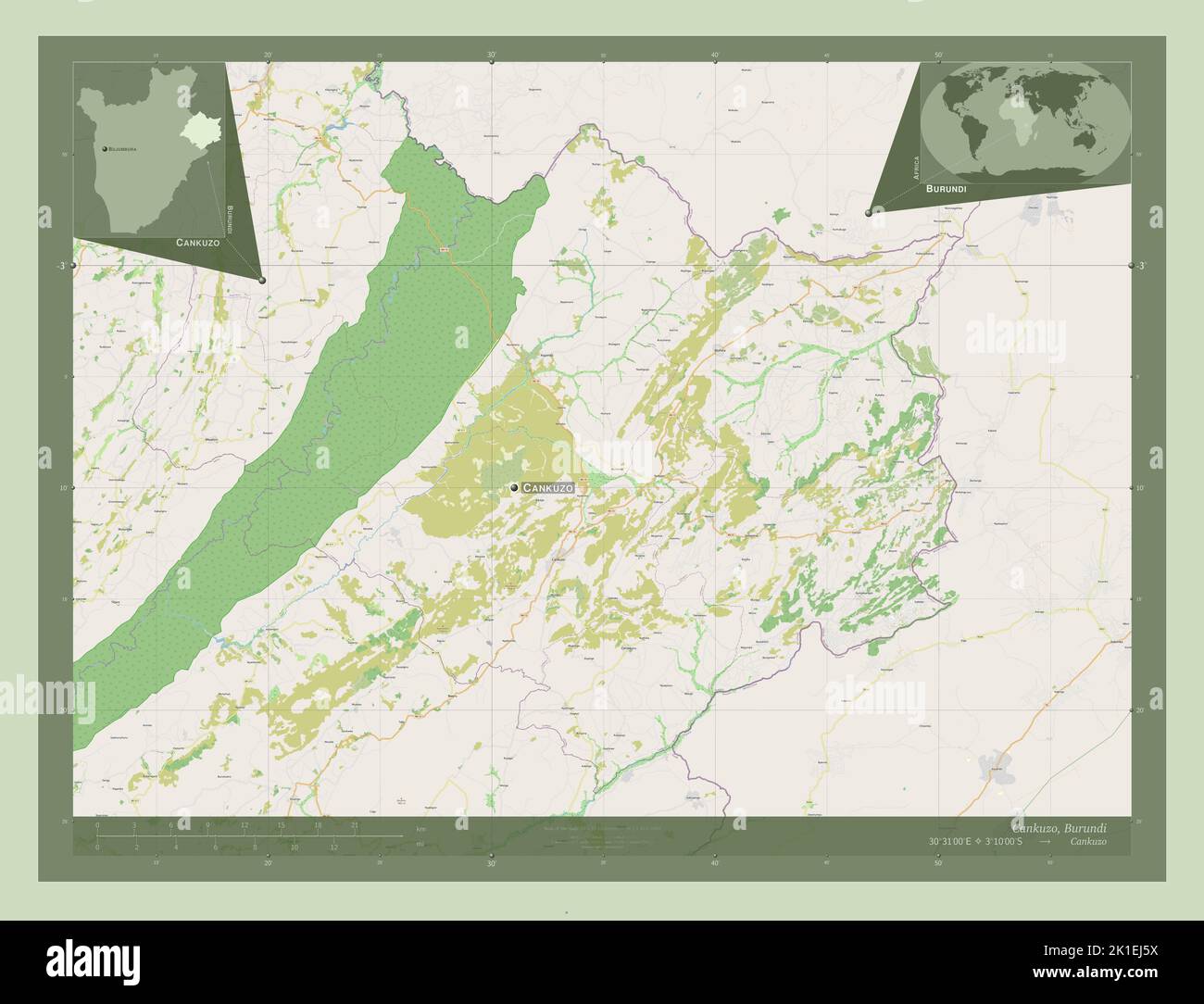 Cankuzo, province of Burundi. Open Street Map. Locations and names of ...