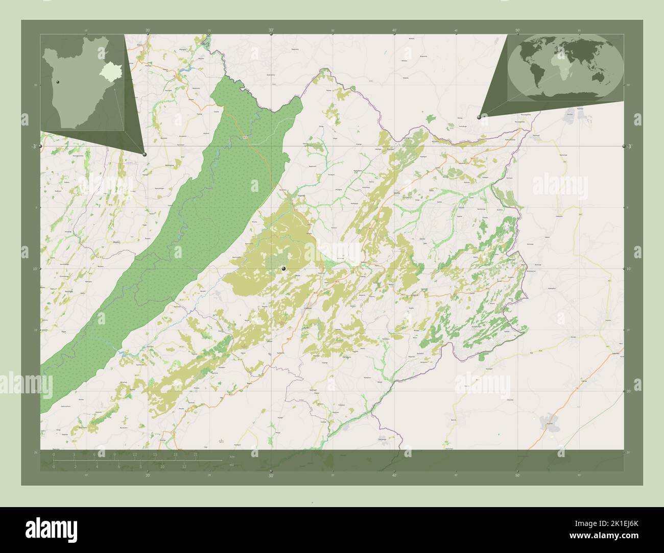 Cankuzo, province of Burundi. Open Street Map. Corner auxiliary ...