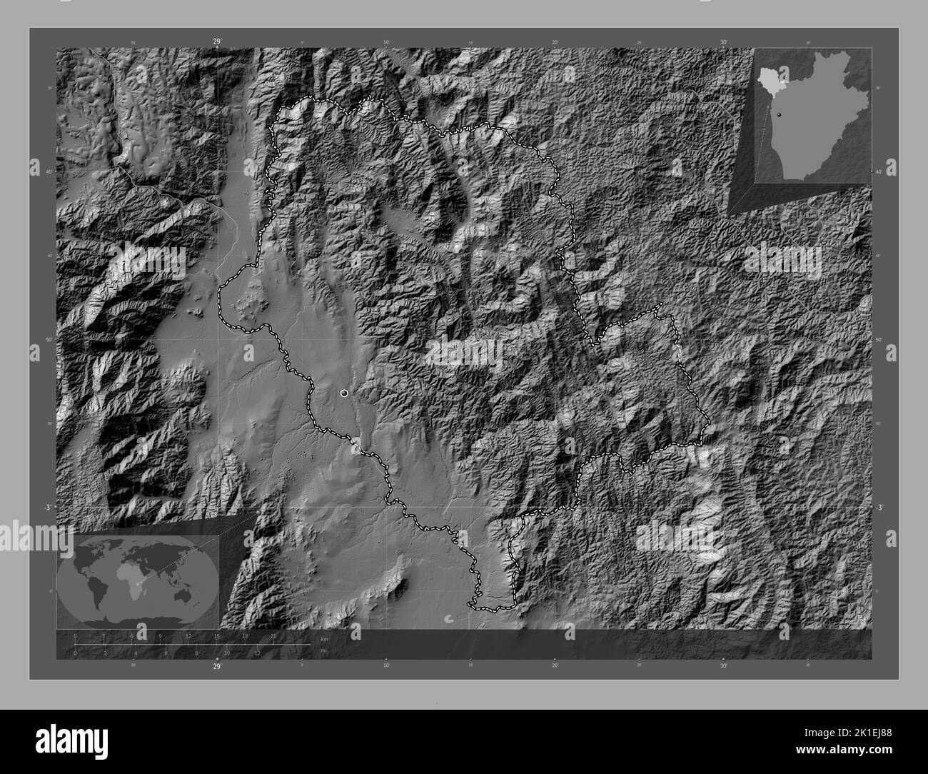 Cibitoke, province of Burundi. Bilevel elevation map with lakes and ...