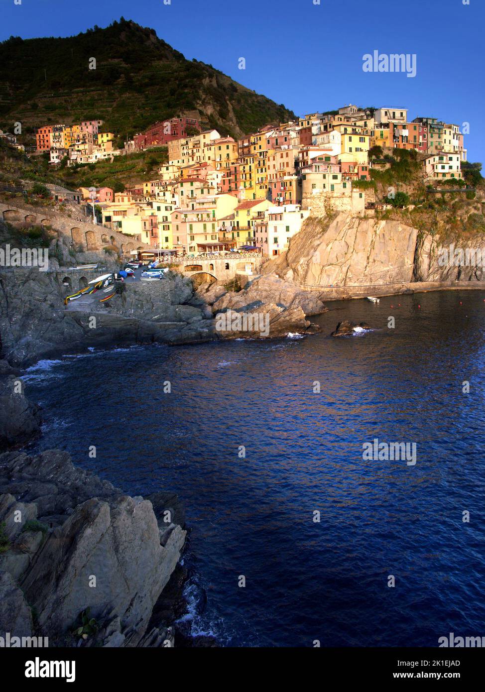 Italian Village of Manarola at sunset, Cinque Terre, Italy Stock Photo ...
