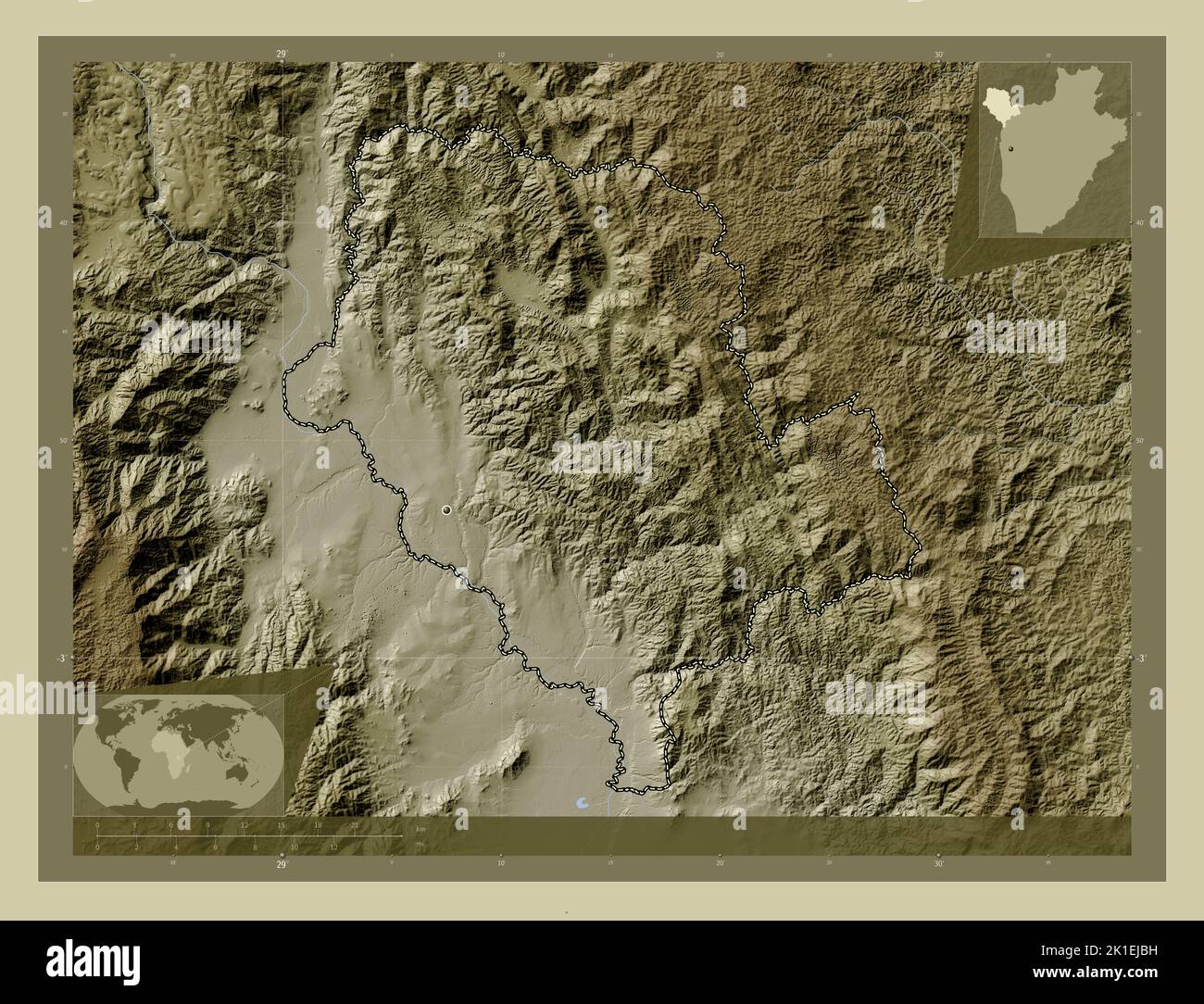 Cibitoke, province of Burundi. Elevation map colored in wiki style with ...
