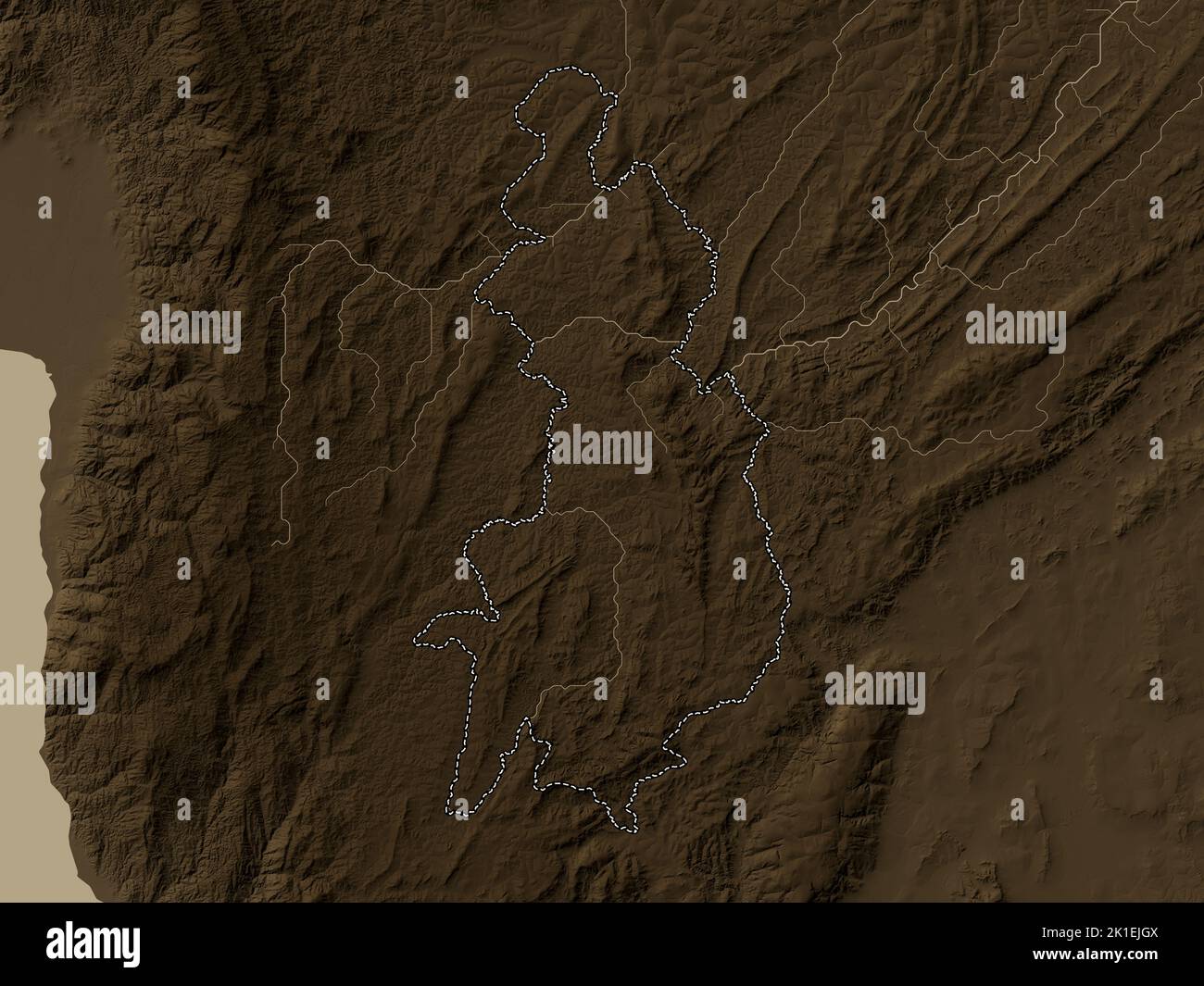 Gitega, province of Burundi. Elevation map colored in sepia tones with ...