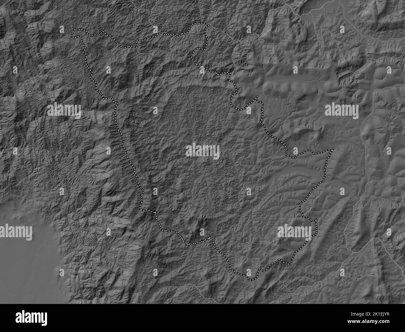 Kayanza, province of Burundi. Grayscale elevation map with lakes and ...