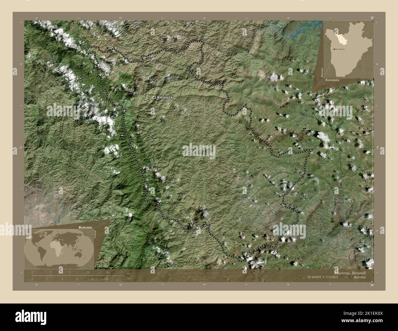 Kayanza, province of Burundi. High resolution satellite map. Locations ...
