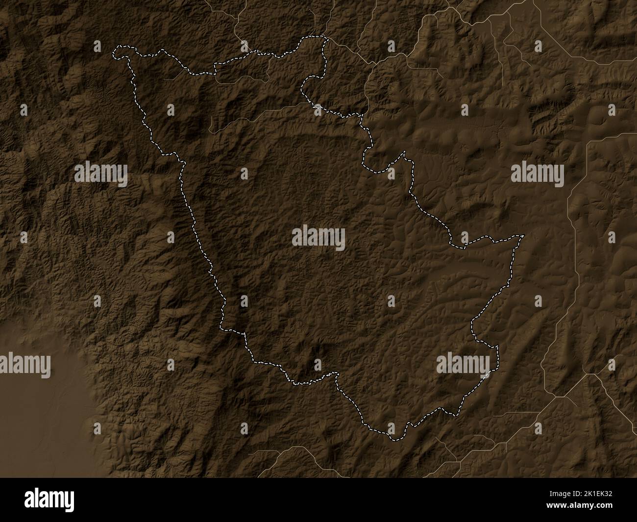 Kayanza, province of Burundi. Elevation map colored in sepia tones with ...