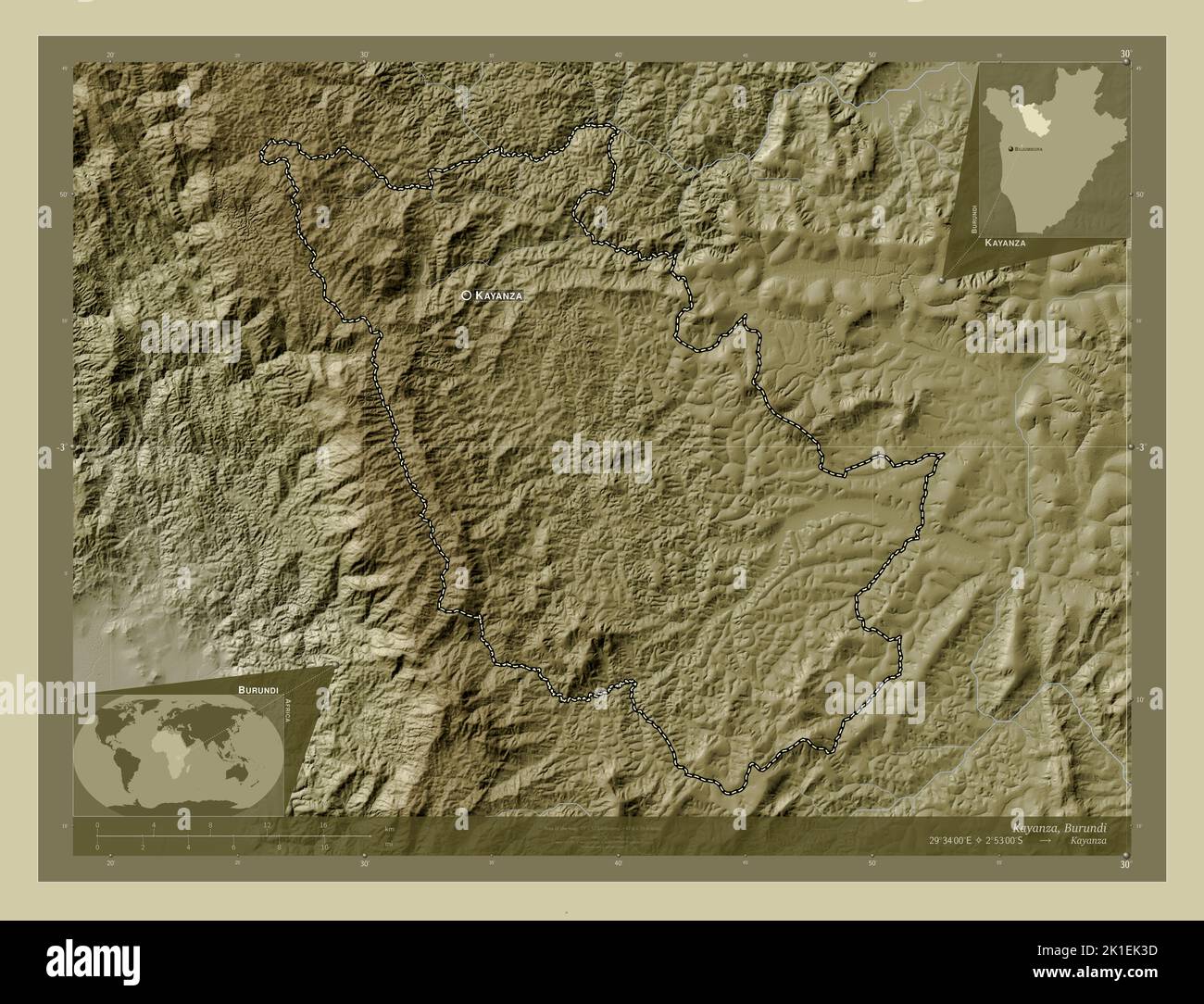 Kayanza, province of Burundi. Elevation map colored in wiki style with ...