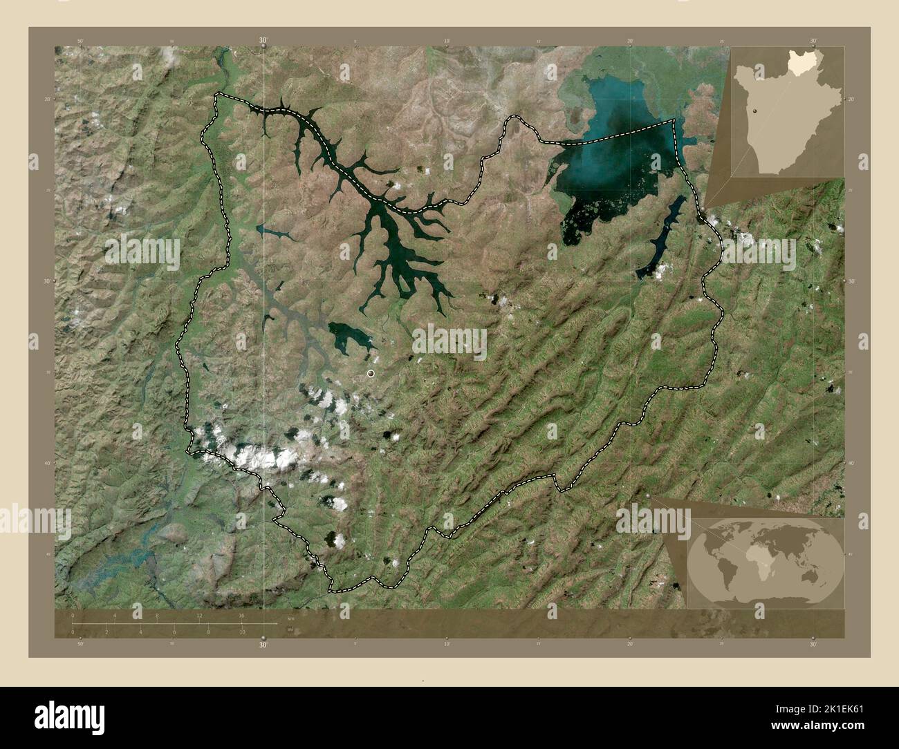 Kirundo, province of Burundi. High resolution satellite map. Locations ...