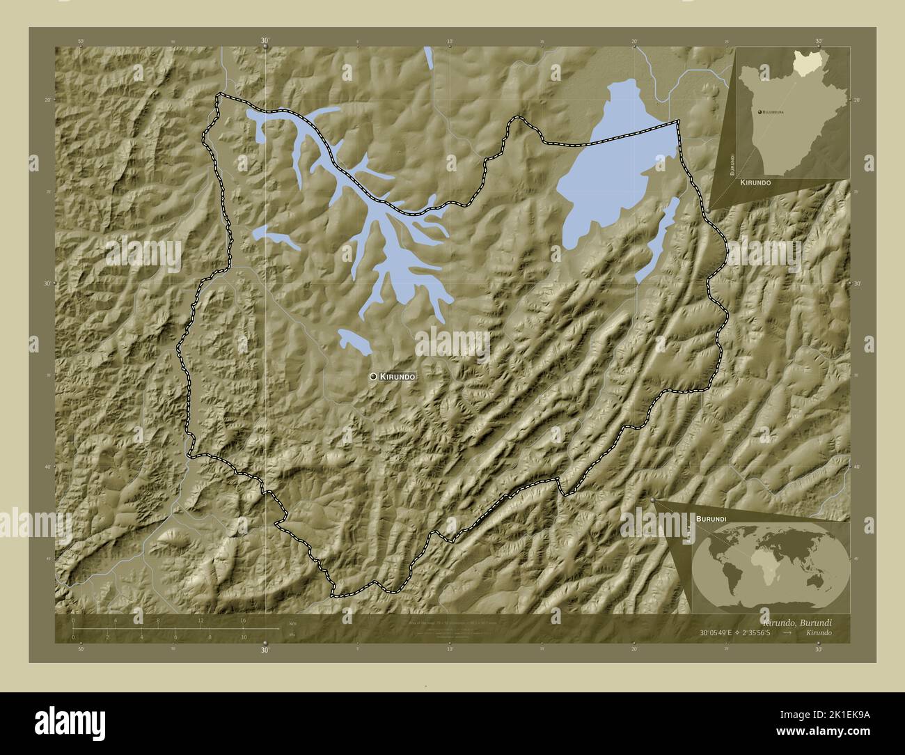 Kirundo, province of Burundi. Elevation map colored in wiki style with ...