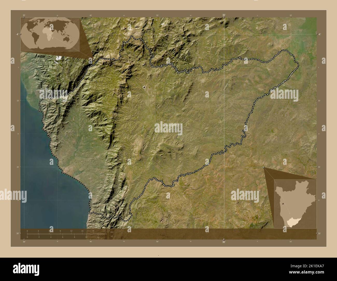 Makamba, province of Burundi. Low resolution satellite map. Locations ...