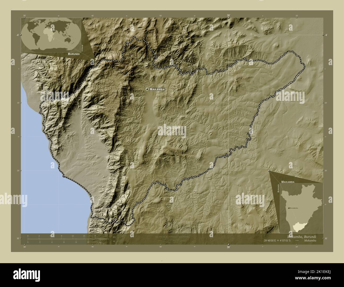 Makamba, province of Burundi. Elevation map colored in wiki style with ...