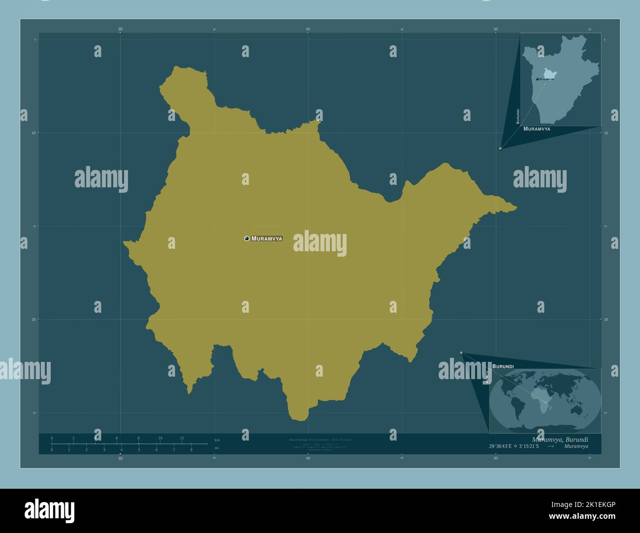Muramvya, province of Burundi. Solid color shape. Locations and names ...