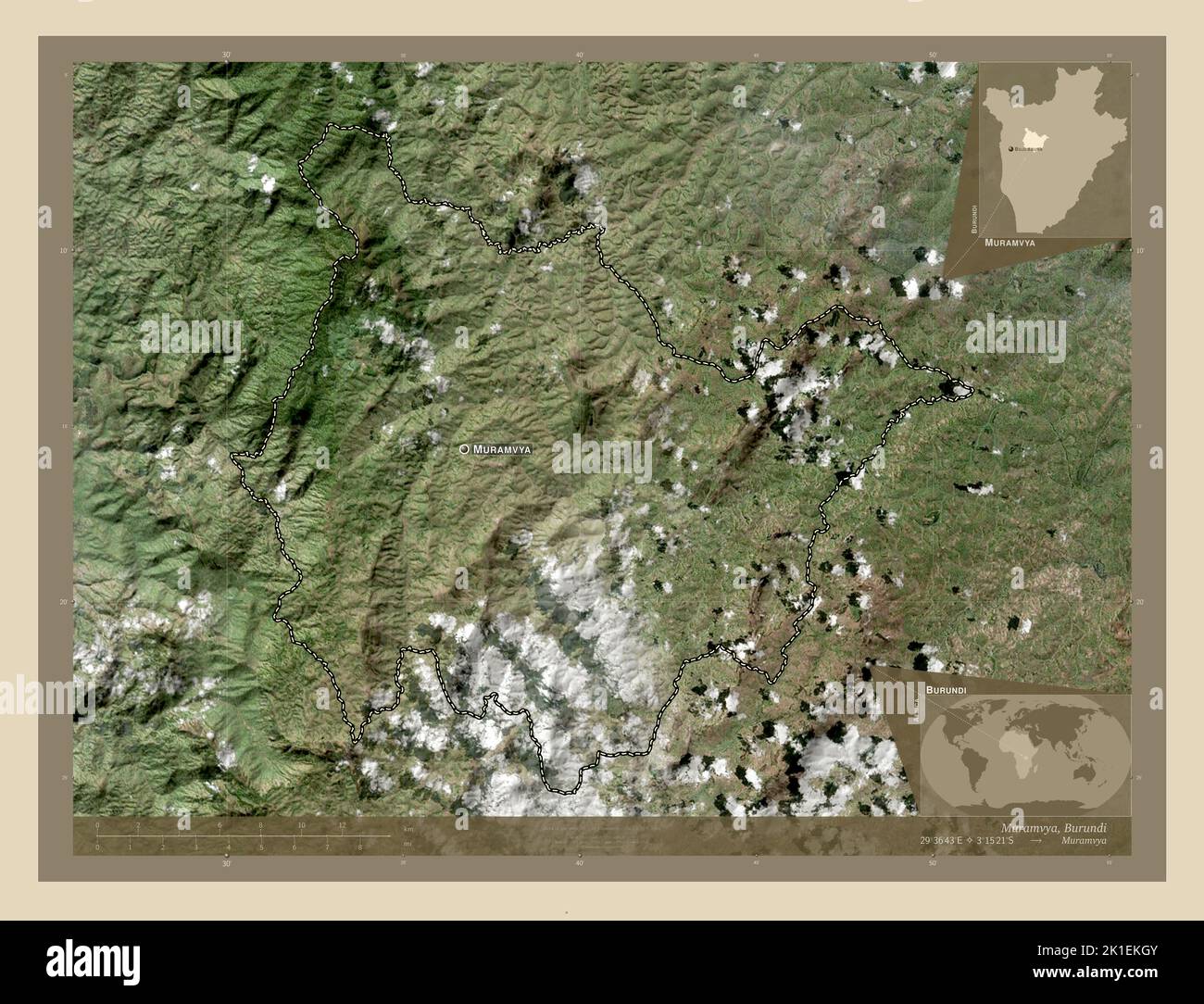 Muramvya, province of Burundi. High resolution satellite map. Locations ...