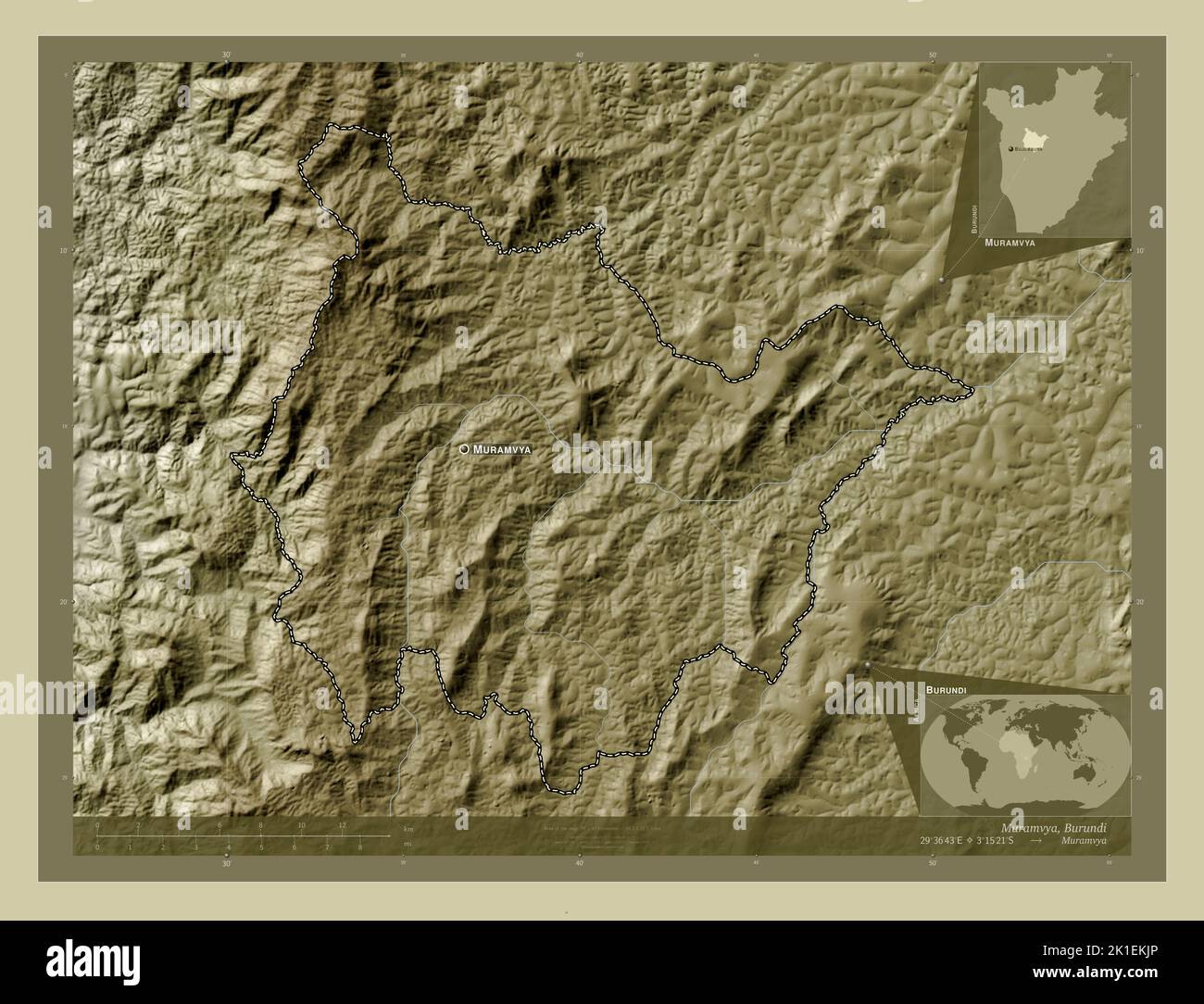 Muramvya, province of Burundi. Elevation map colored in wiki style with ...