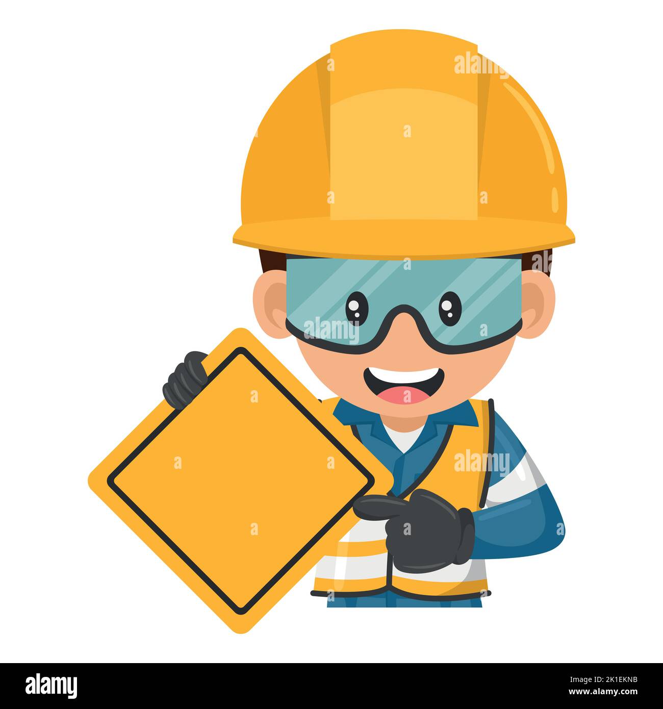 Industrial worker with a warning sign with copy space for text ...
