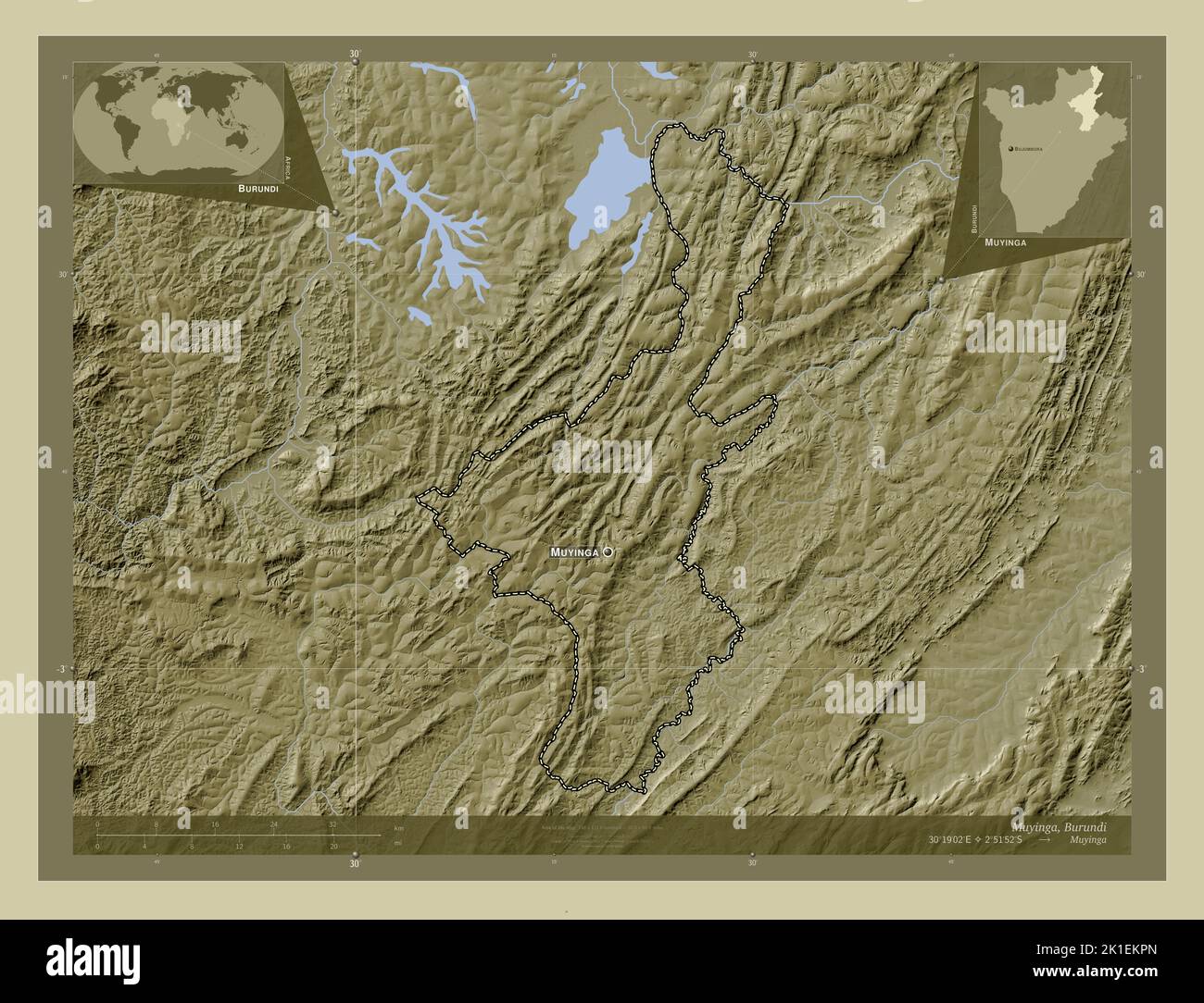 Muyinga, province of Burundi. Elevation map colored in wiki style with ...
