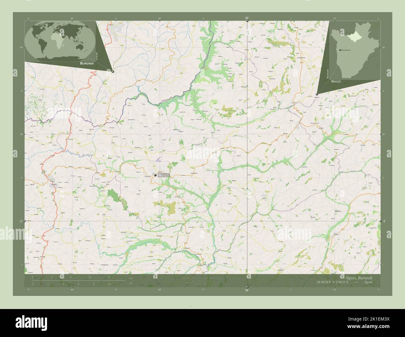 Ngozi, province of Burundi. Open Street Map. Locations and names of ...