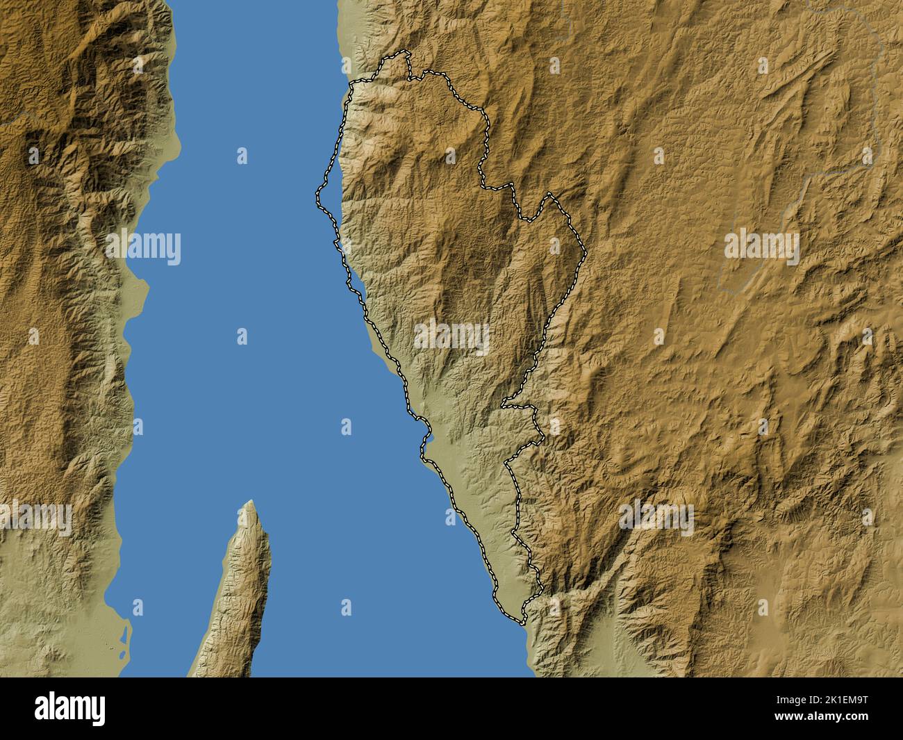 Rumonge, city of Burundi. Colored elevation map with lakes and rivers ...