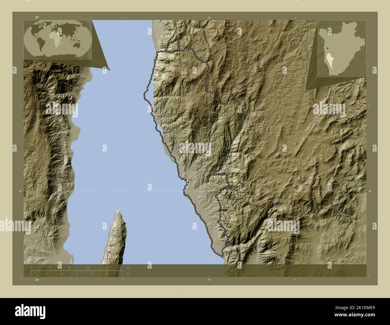 Rumonge, city of Burundi. Elevation map colored in wiki style with ...