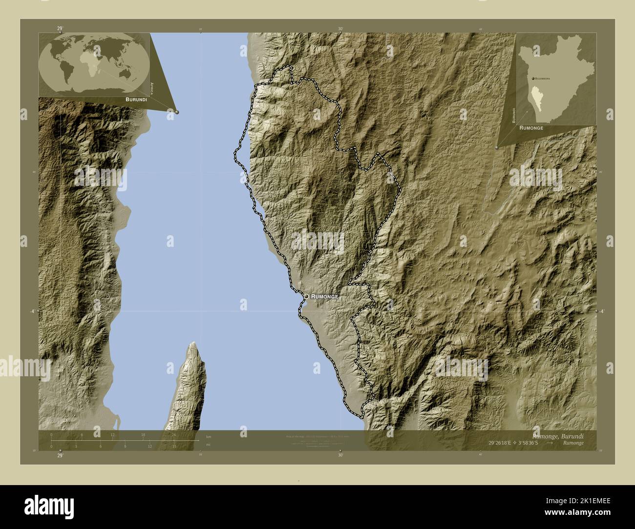 Rumonge, city of Burundi. Elevation map colored in wiki style with ...