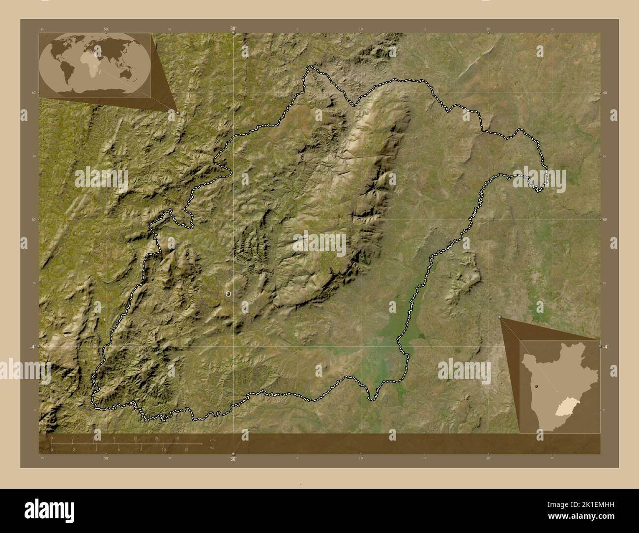 Rutana, province of Burundi. Low resolution satellite map. Corner ...