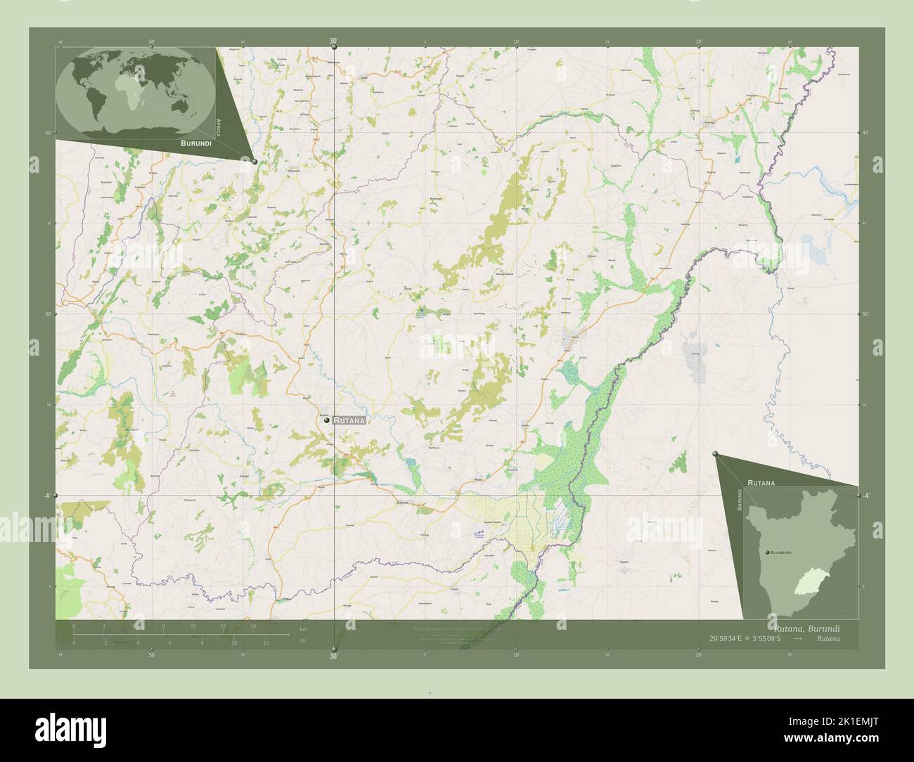 Rutana, province of Burundi. Open Street Map. Locations and names of ...