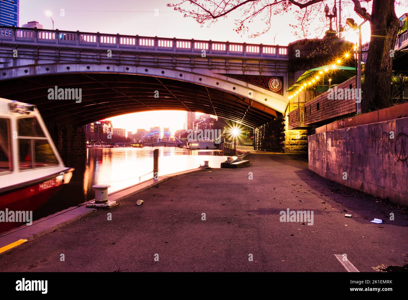 A bridge with lights during nighttime Stock Photo - Alamy