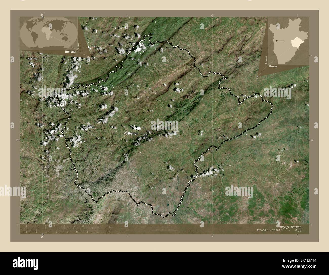 Ruyigi, province of Burundi. High resolution satellite map. Locations ...
