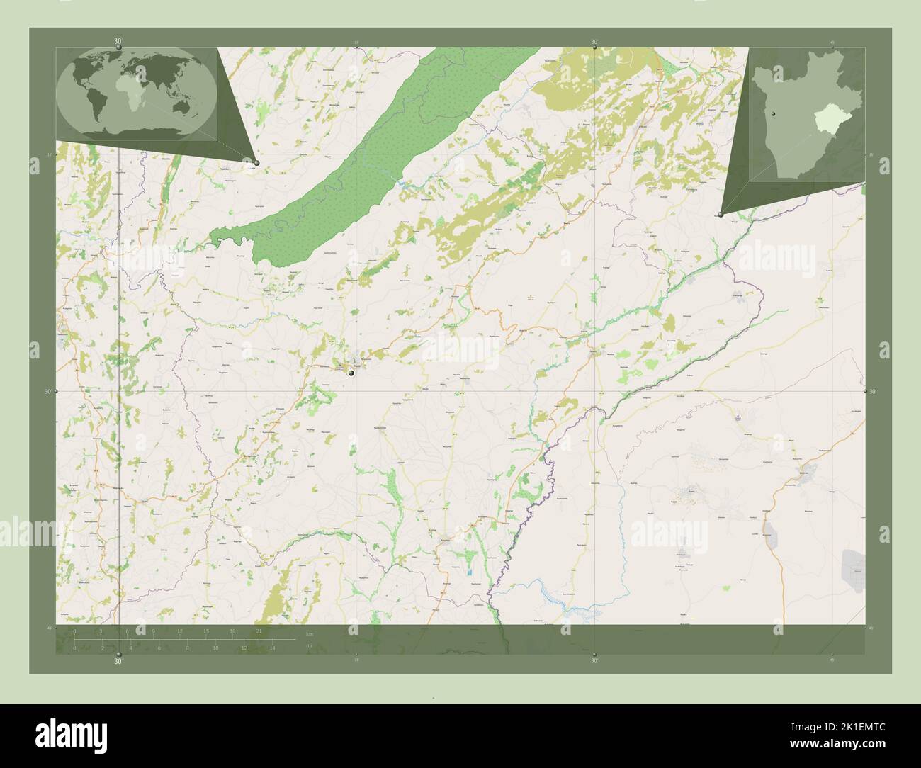 Ruyigi, province of Burundi. Open Street Map. Locations of major cities ...
