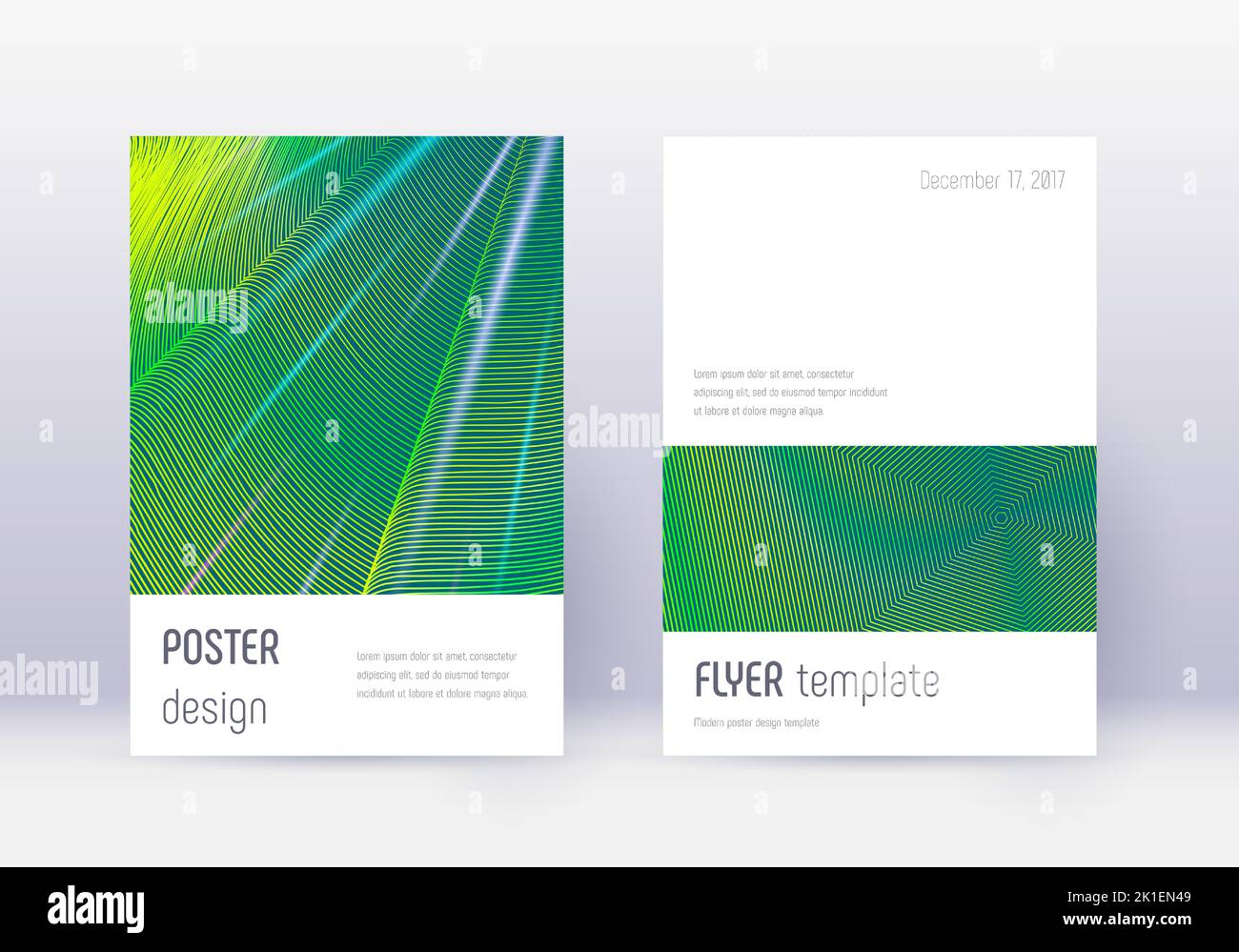 Minimalistic cover design template set. Green abstract lines on dark ...