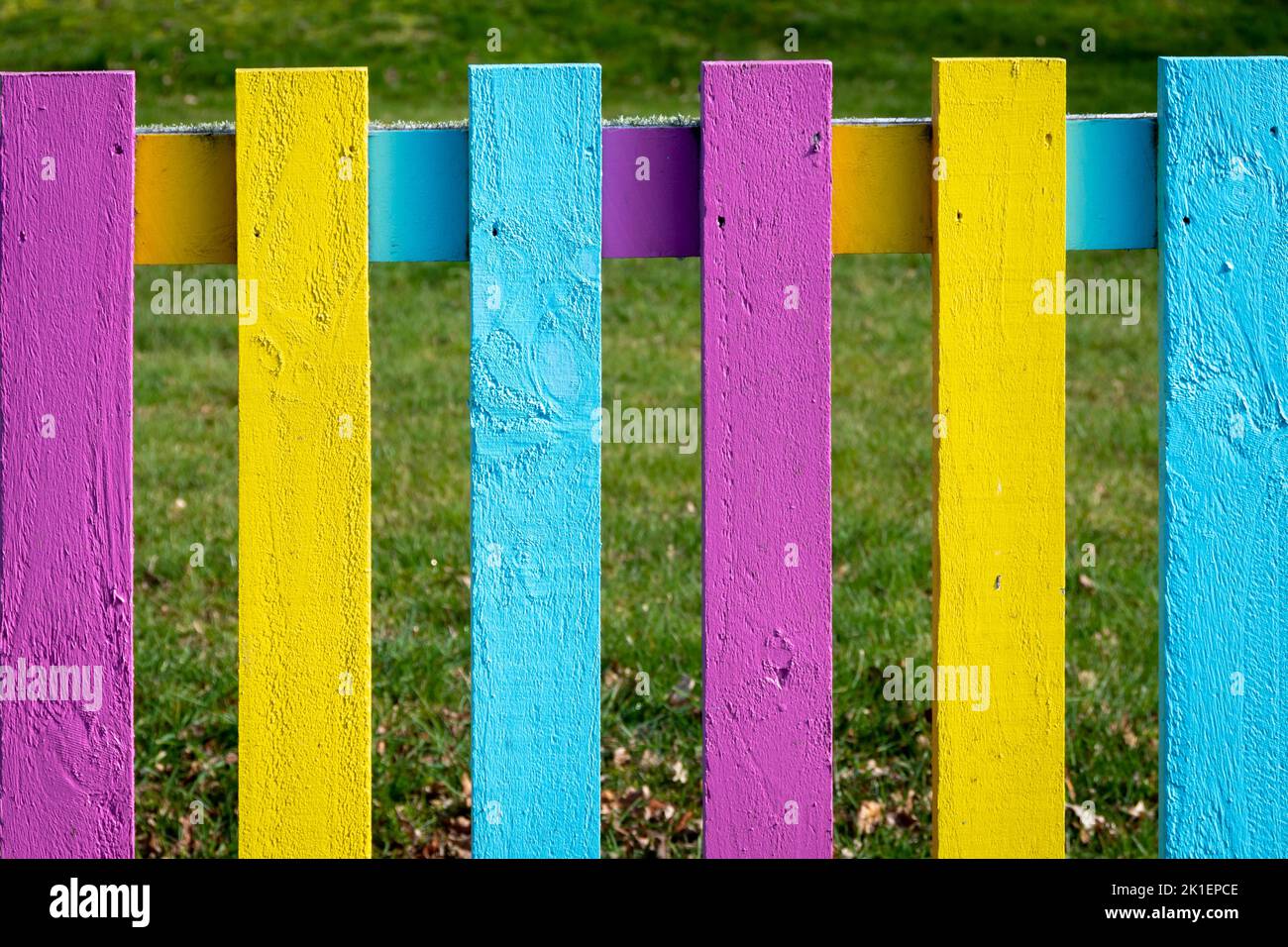 Coloured wooden fence, Ashurst, Manawatu, North Island, New Zealand ...